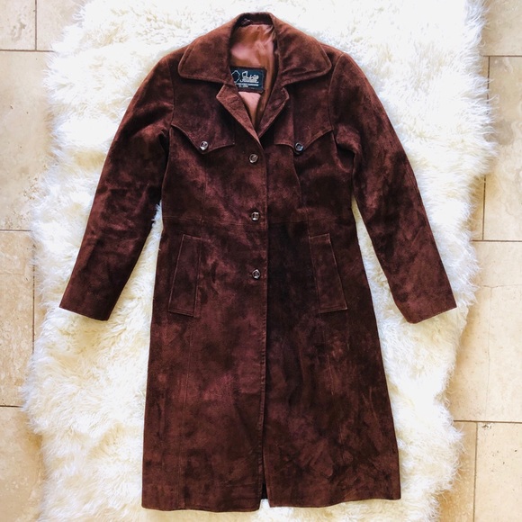 Vintage | Jackets & Coats | Vintage 6s Long Brown Leather Rawhide Coat ...